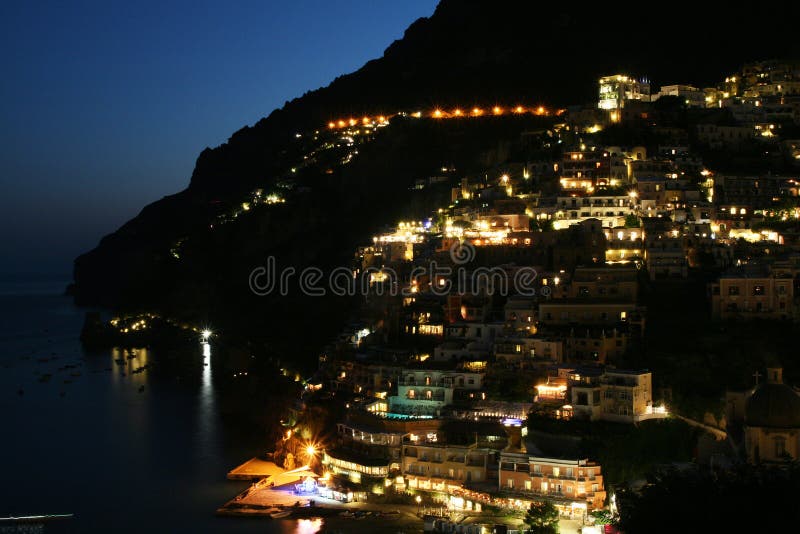 Dusk in positano stock photo. Image of sailing, boats - 71305576