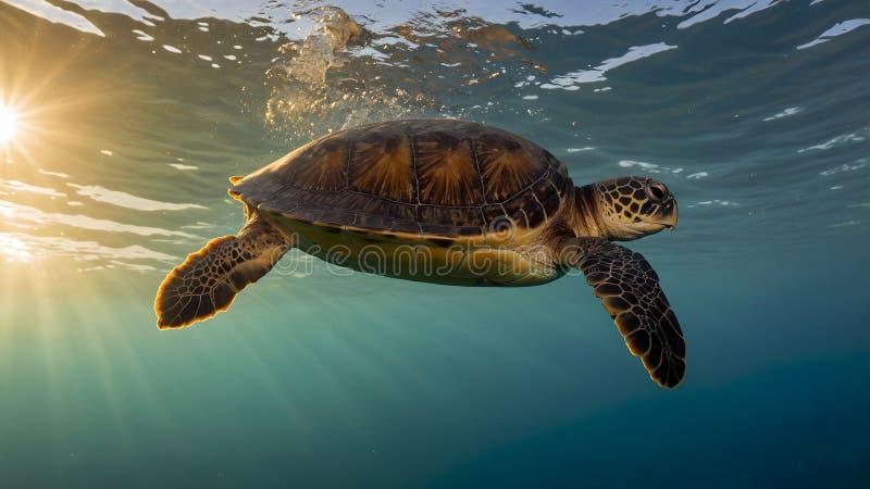 Dusk Reflections: a Loggerhead Turtle S Serene Ocean Profile Stock ...