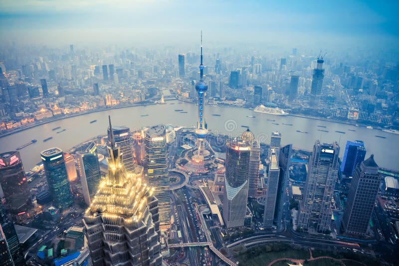 Dusk scene in shanghai stock image. Image of downtown - 40109655