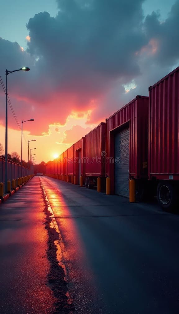 Dusk Shadows Fall on Three Loading Docks, Security Barriers Raised ...