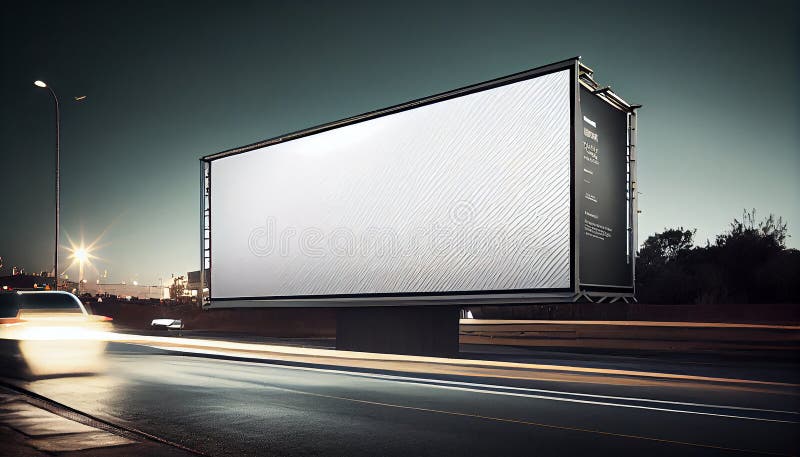 Dusk Traffic on Multiple Lane Highway Illuminated Billboards Generated ...