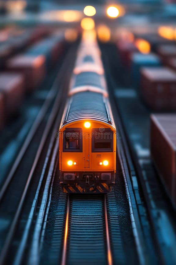 At Dusk, a Train Freight Yard Stretches Endlessly with Rows of Rust ...