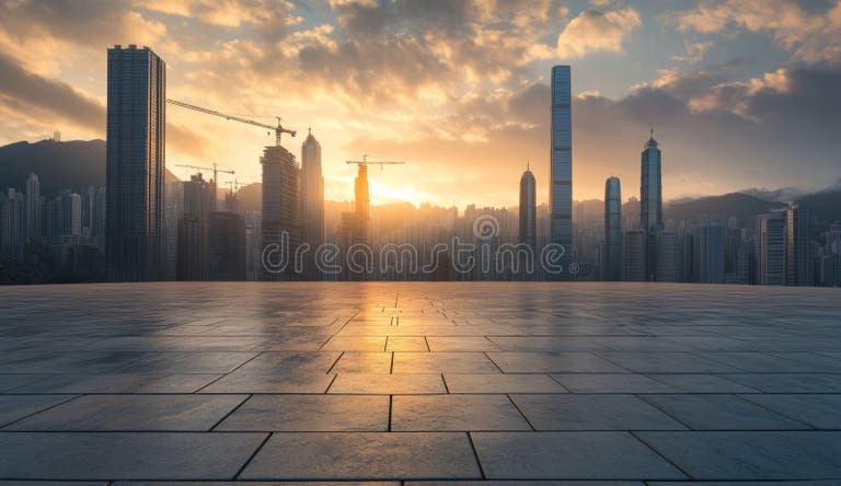 Dusk View of Urban Building Site with Construction Cranes and ...