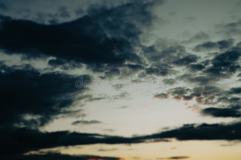 Dusky Dark Blue Yellow Sunset Sky. Evening Cloudscape in Twilight Stock ...
