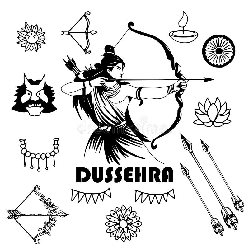 Dussehra hand drawn doodle stock vector. Illustration of celebration ...