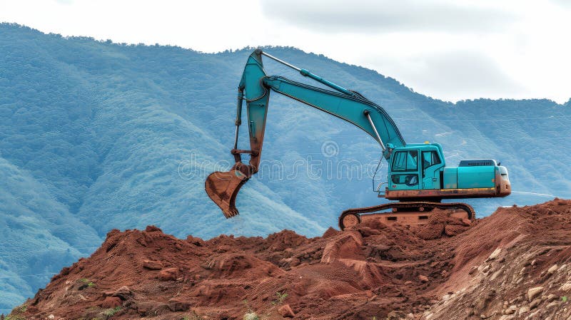 Dust Billows Up As the Backhoe Digs into the Ground, Leaving a Trail of ...