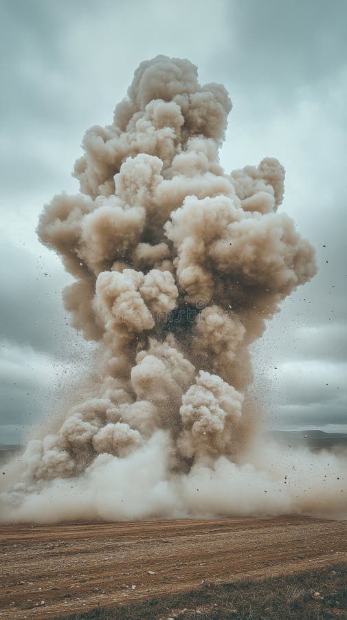 Dust Cloud Rises Dramatically from the Ground during an Explosion in a ...
