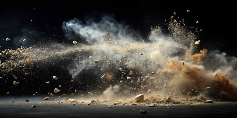 Dust Cloud with Rocks on Black Background, Dust, Rocks, Explosion ...