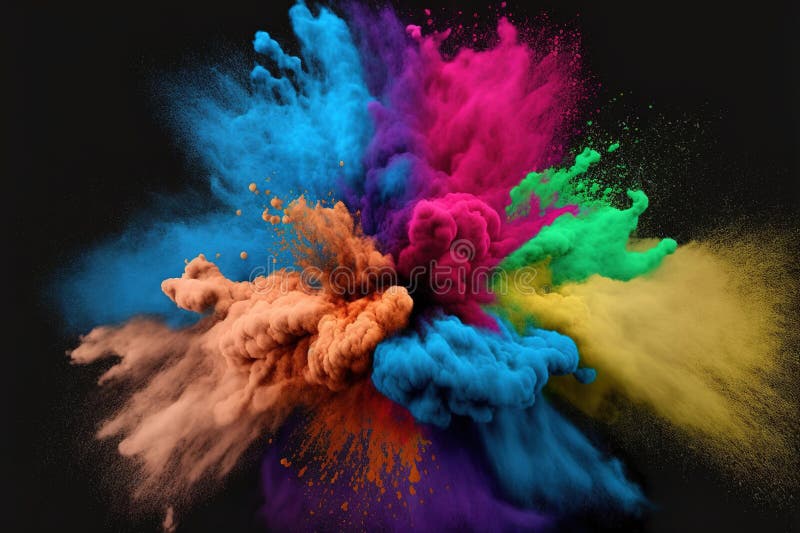 Dust Color Powder Exploding on Black Background Abstract Art Stock ...