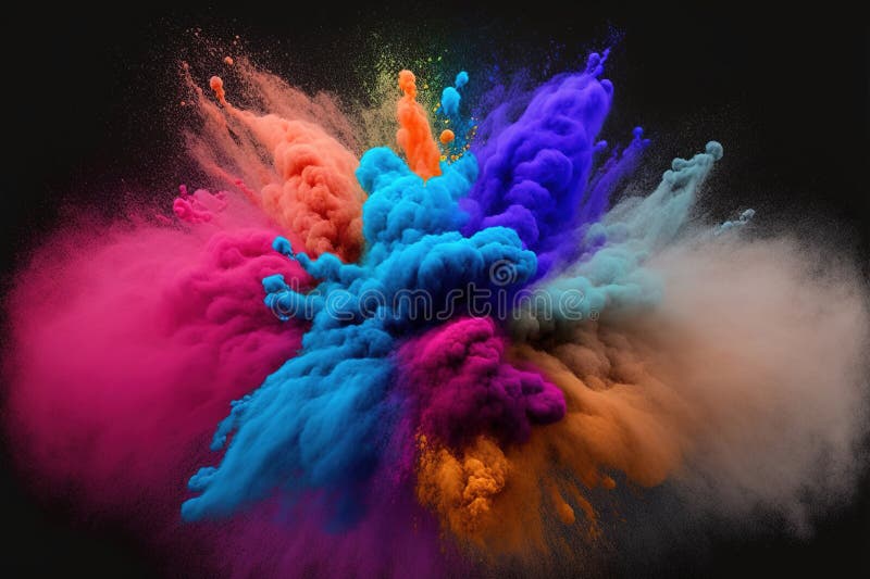 Dust Color Powder Exploding on Black Background Abstract Art Stock ...