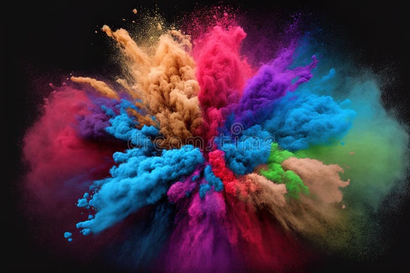 Dust Color Powder Exploding on Black Background Abstract Art Stock ...