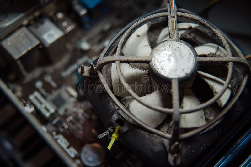Dust on Computer Pc Processor Cooler with Mainboard and Computer Case ...
