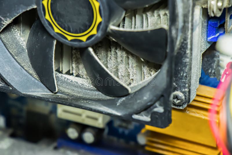 Dust on the Computer Pc Processor Cooler with Mainboard and Computer ...