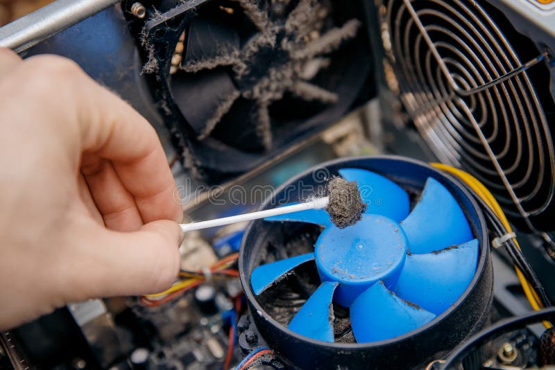 Dust on Computer Pc Processor Cooler with Mainboard. Concept Component ...