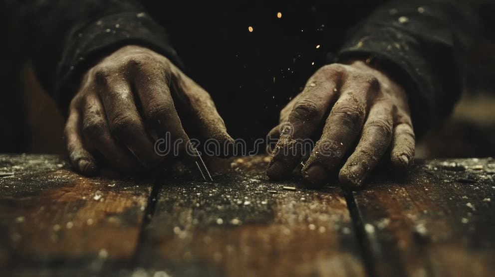Dust Covered Hands Working Wood Stock Illustration - Illustration of ...