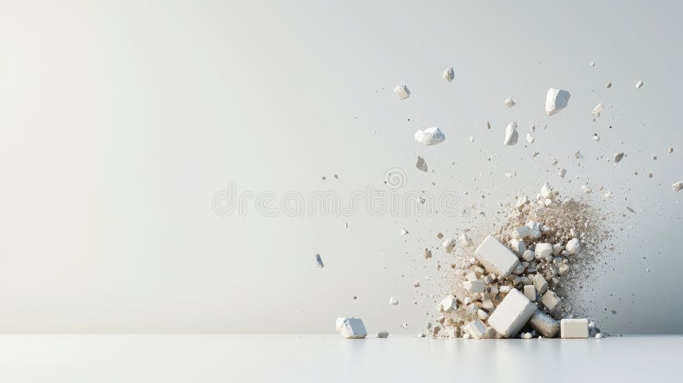 Dust and Debris Explosion with Rocks and Sand on Bright Blank ...