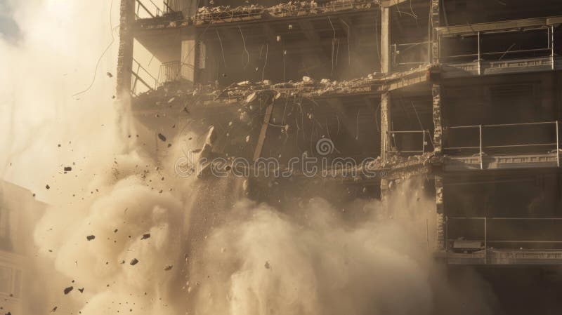 Dust and Debris Fill the Air As Workers Demolish an Old Structure ...