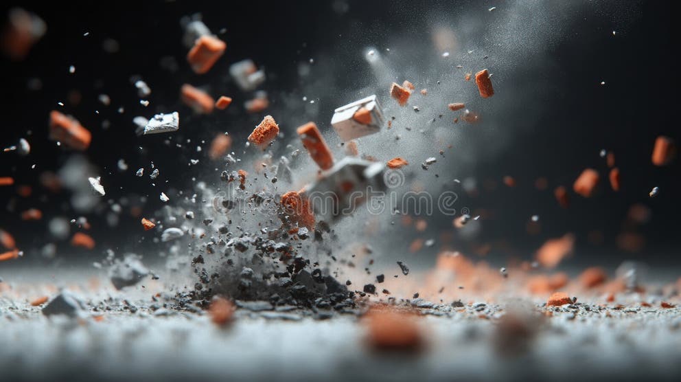 Dust and Debris Fly As Bricks Shatter in an Explosive Demonstration at ...