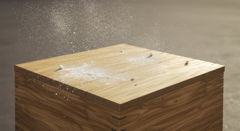 Dust Exploding on Wooden Surface with Particle Cloud in Motion Stock ...