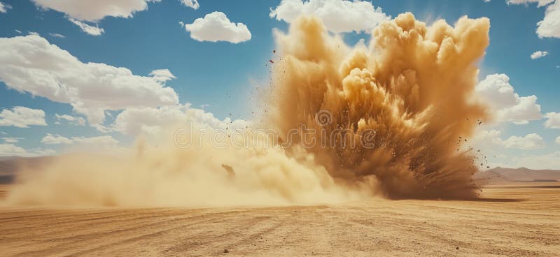 Dust Explosion in Desert Landscape, Dramatic Cloud Formation, Blue Sky ...