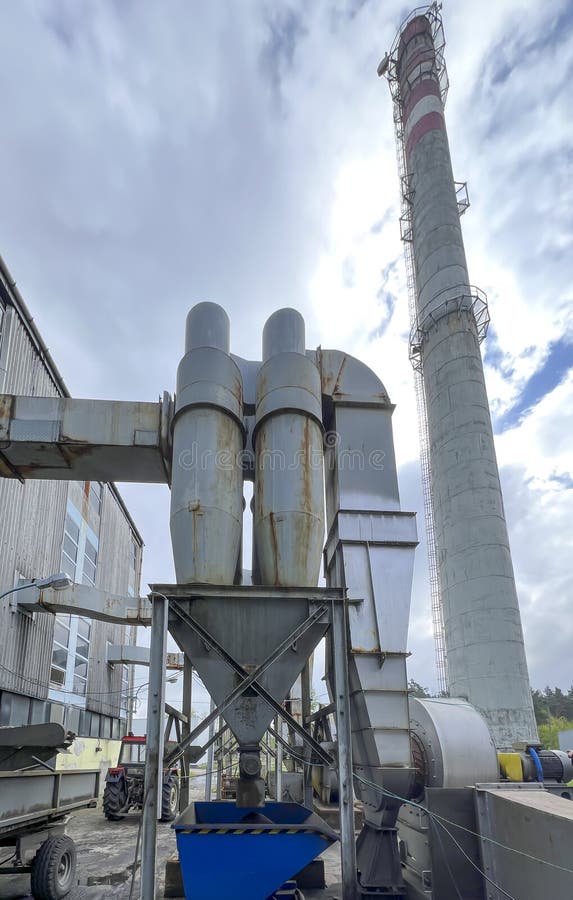 Dust Extraction Installation and Concrete Chimney Behind an Old Coal ...