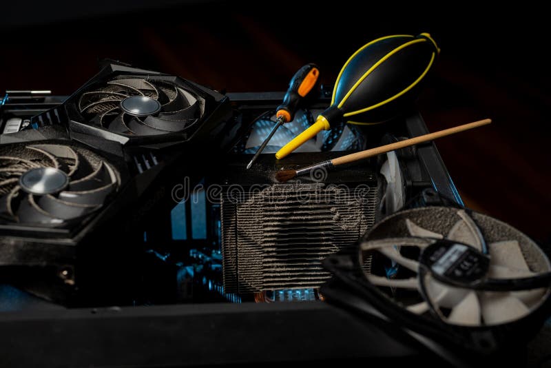 Dust Inside of a Broken Computer. Complication of the PC. Fan and Other ...