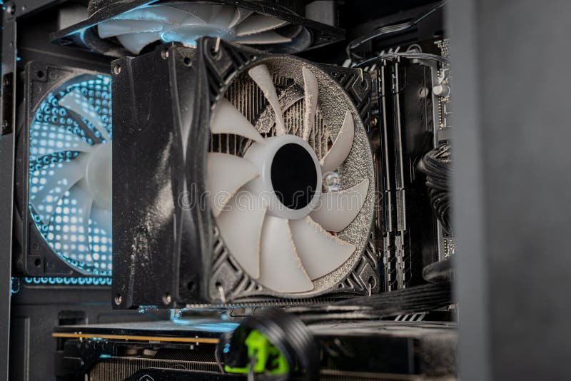 Dust Inside of a Broken Computer. Complication of the PC. Fan and Other ...