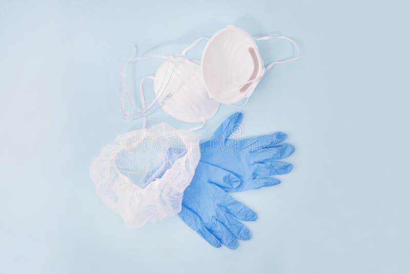 Dust Mask, Blue Gloves and Head Cover Stock Photo - Image of head ...