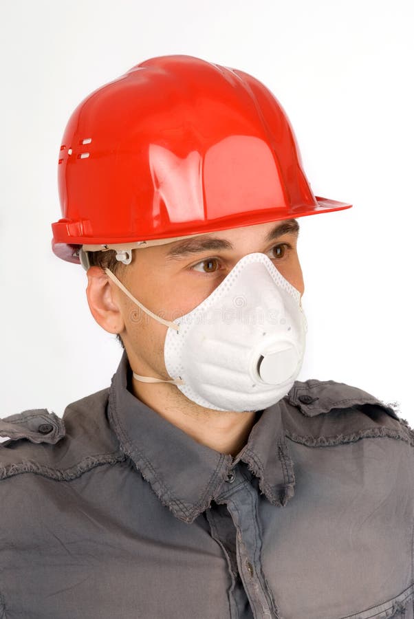Portrait of Woman Worker Wearing Dust Mask at Construction Site Stock ...