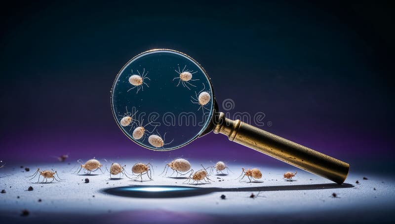 Dust Mite, Magnifying Glass, Macro Stock Illustration - Illustration of ...