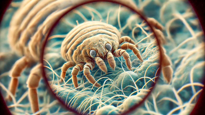 Dust Mites on a Fabric Surface, Seen through a Microscope Stock ...