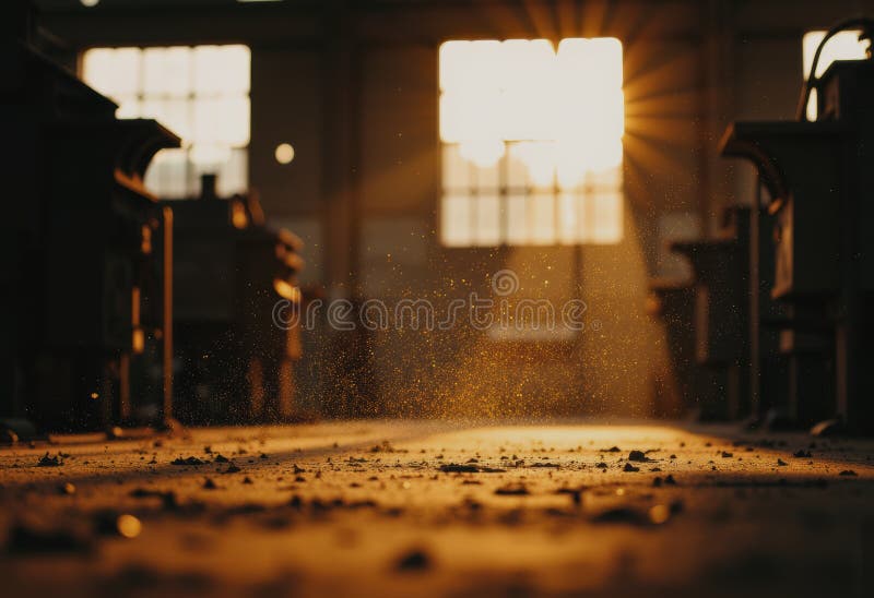 Dust Particles Illuminated by Sunlight in an Industrial Setting Stock ...