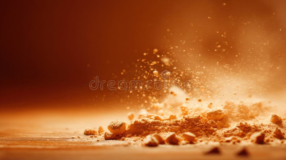Dust Particles Settle on a Wooden Surface after a Vibrant Explosion of ...