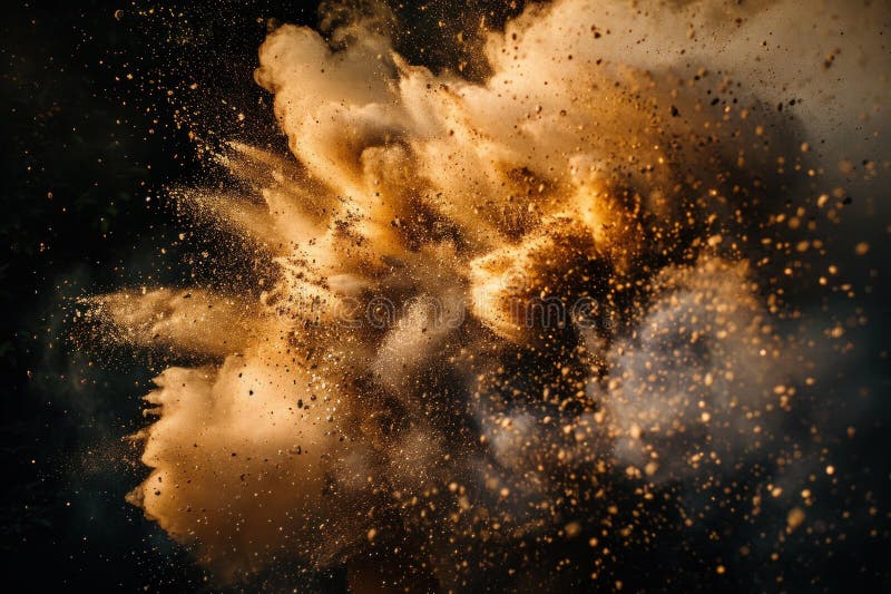 Big Explosion with Dust and Smoke on Black Background Stock Photo ...