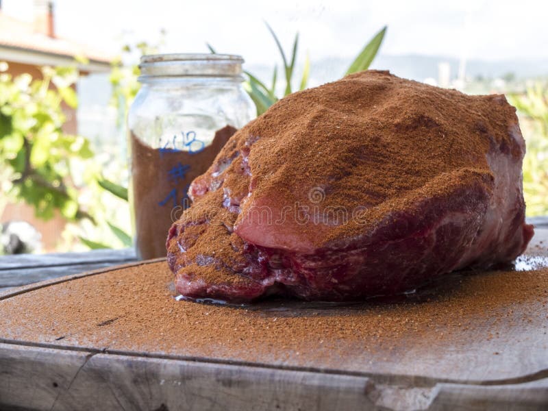 Dust the Pork with a Mixture of Spices Stock Image - Image of chopping ...