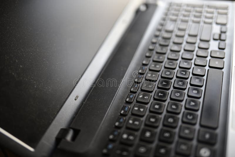 Dust on the Screen of an Old Black Laptop Stock Image - Image of ...