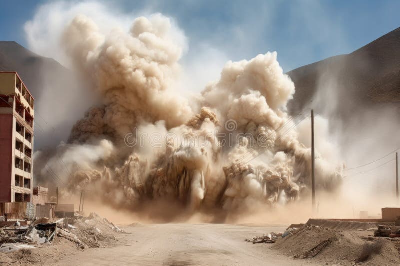 Dust and Smoke Rising from a Collapse Site Stock Illustration ...