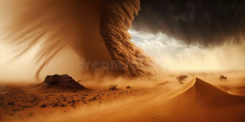 A Dust Storm in the Desert stock illustration. Illustration of giant ...