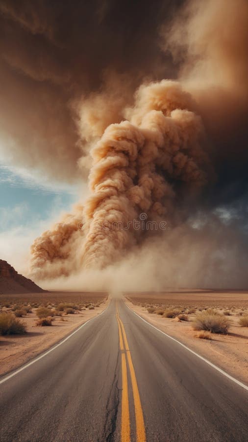 Dust Storm on a Desert Road - a Dramatic Landscape. Stock Photo - Image ...