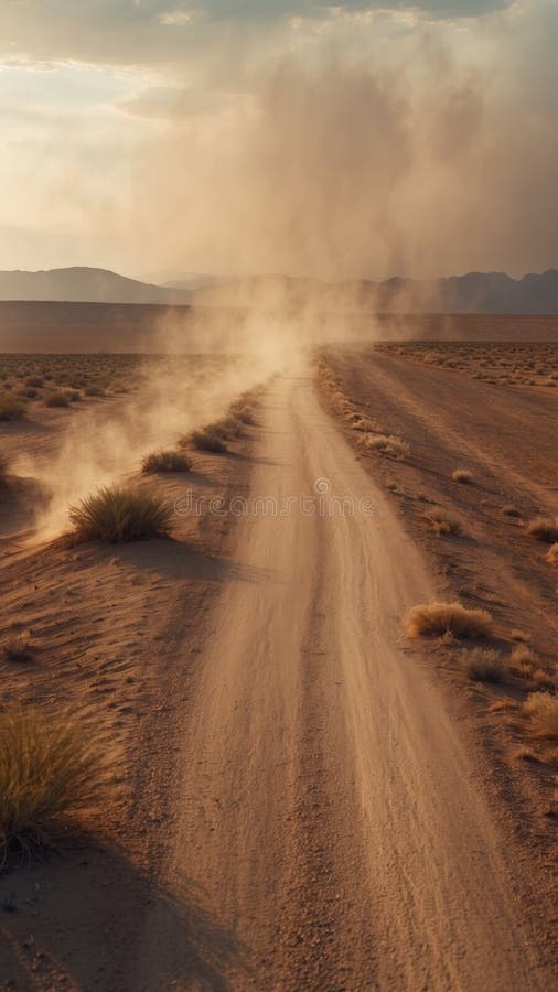 Dust Storm on a Desert Road - a Dramatic Landscape. Stock Photo - Image ...