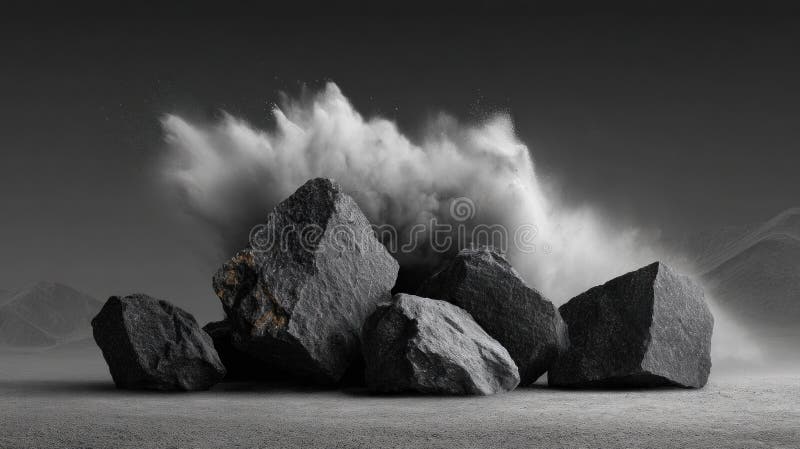 Dust Storm Exploding Behind Rocks in Desert Landscape Stock Photo ...