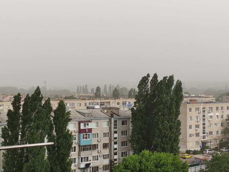 Dust storm over the city editorial photo. Image of climate - 234428716