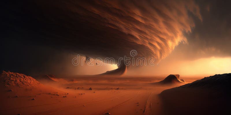 A Dust Storm on Planet Mars Stock Illustration - Illustration of rocky ...