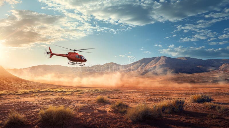 Dust is Thrown Up by a Helicopter Taking Off in the Desert. Stock Image ...