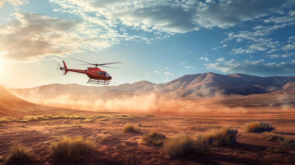 Dust is Thrown Up by a Helicopter Taking Off in the Desert. Stock Image ...