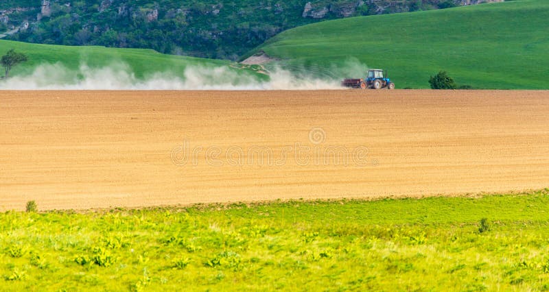 Dust from a Tractor Working in a Field in Spring Stock Image - Image of ...
