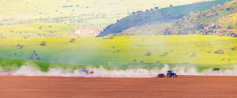 Dust from a Tractor Working in a Field in Spring Stock Photo - Image of ...