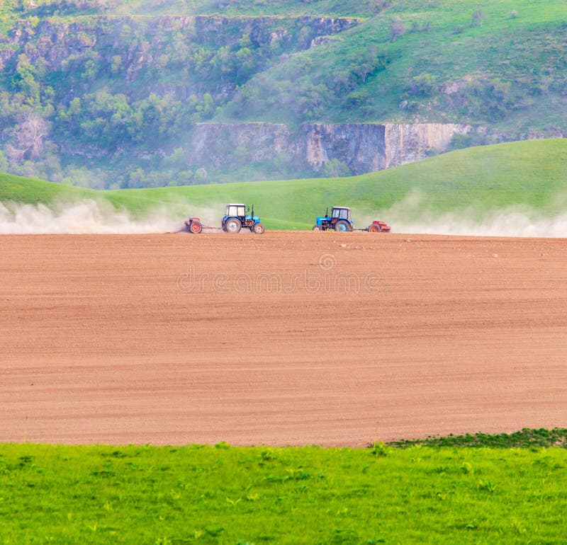 Dust from a Tractor Working in a Field in Spring Stock Image - Image of ...