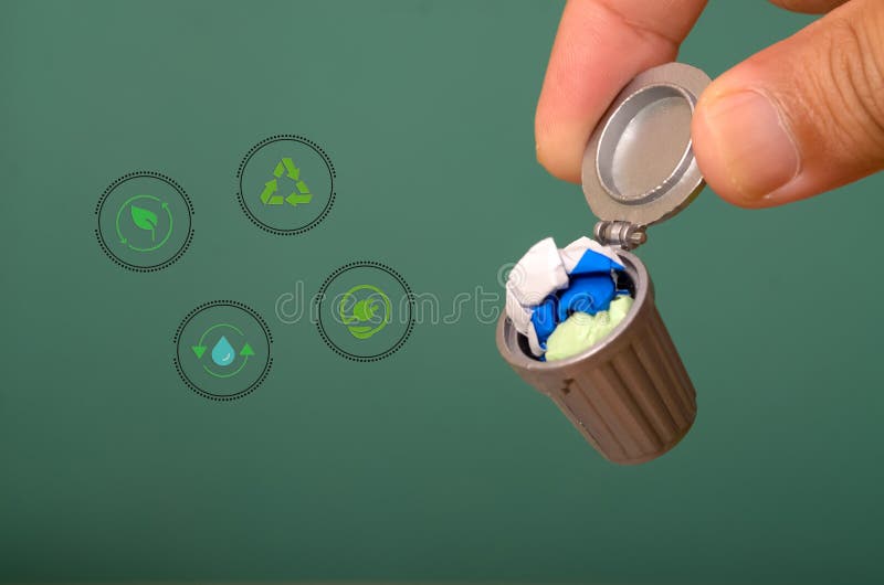 A Dustbin Featuring Trash and Recycle Symbols Alongside a Green Energy ...