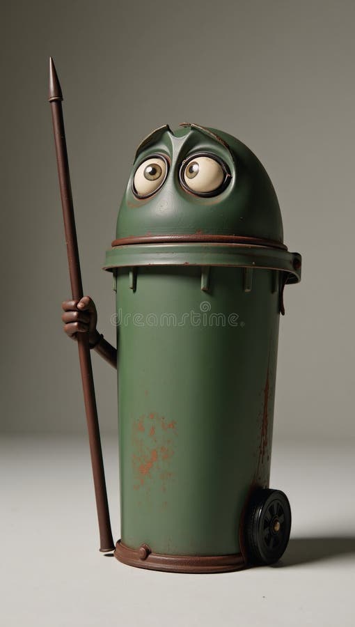 Dustbinthemed Character Wielding a Pointing Tool Stock Illustration ...